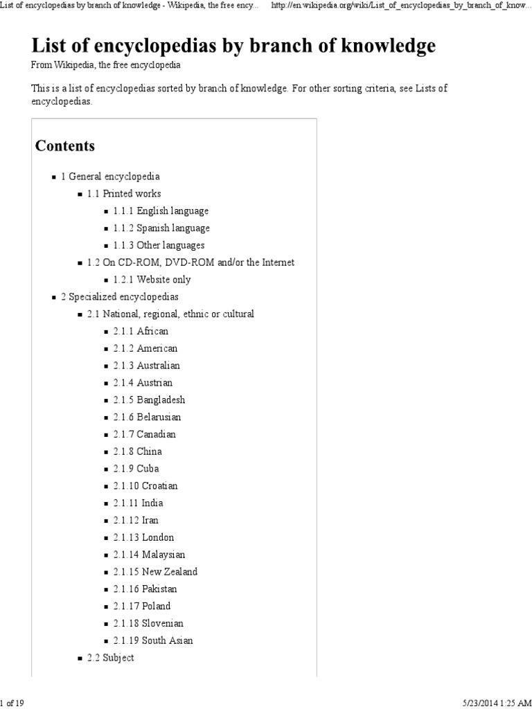 List of Encyclopedias by Branch of Knowledge - Wikipedia, The Free ...