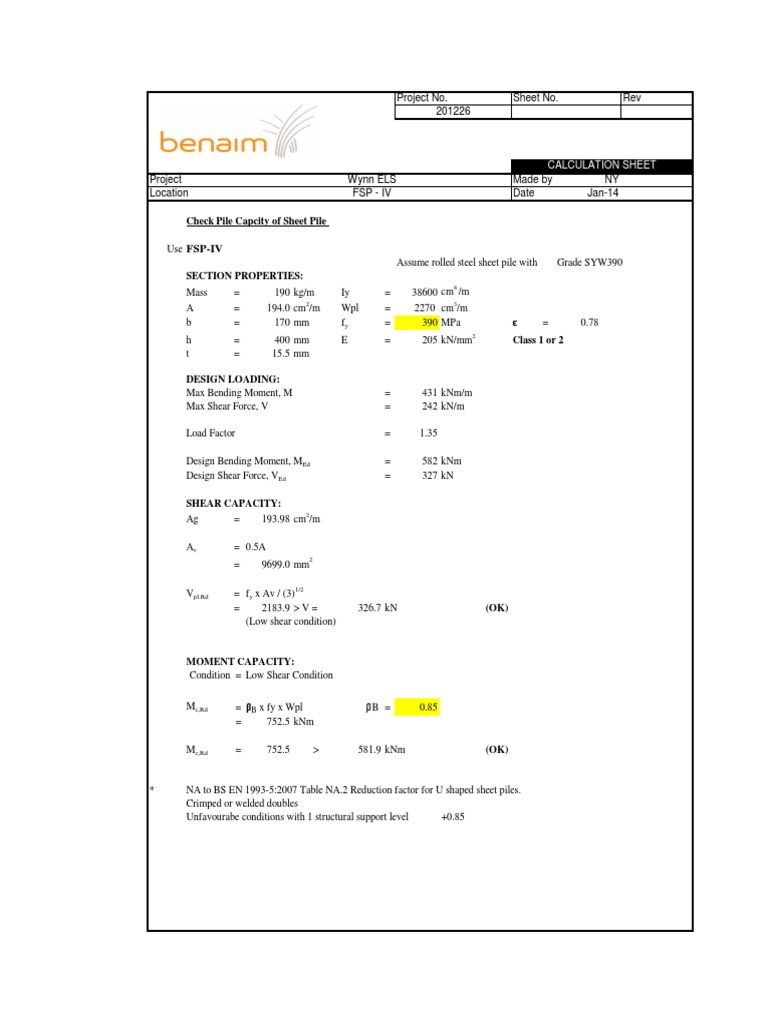 Sheet Pile Capacity Calculation Guide | PDF