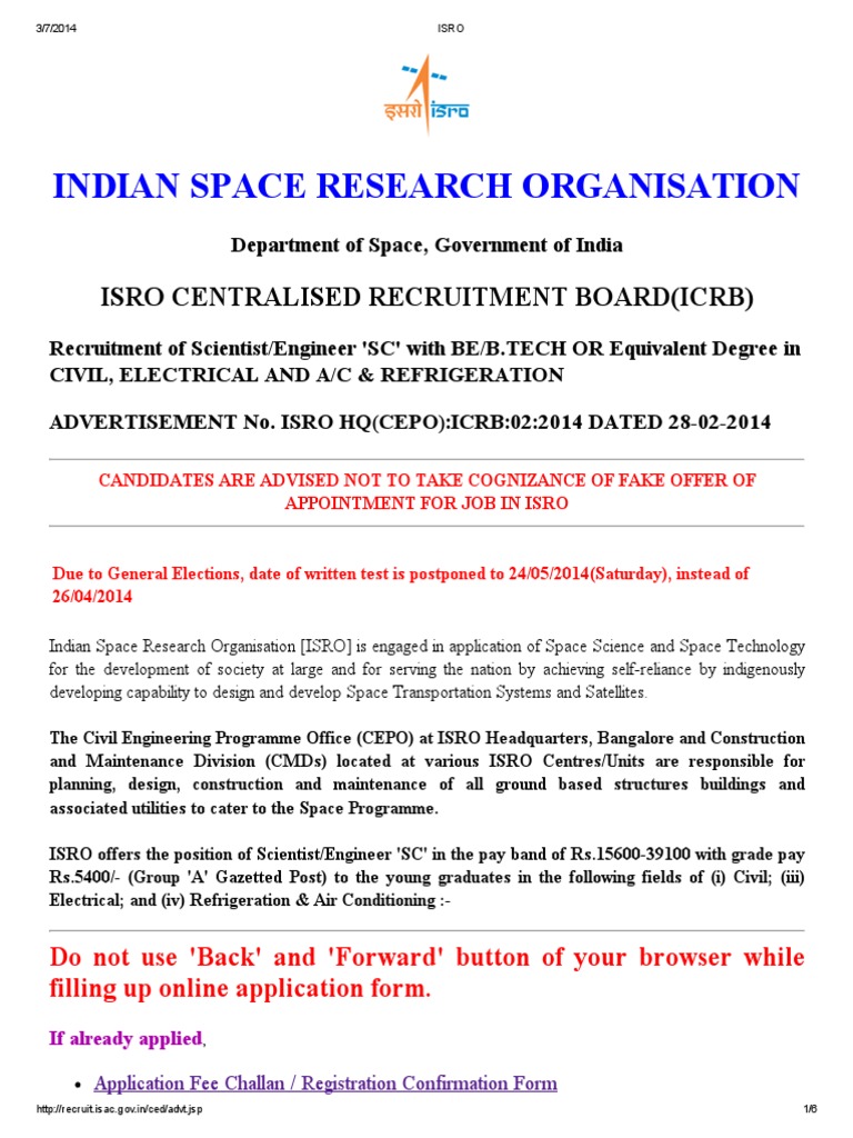 ISRO Adv | PDF | Bachelor Of Science | Labour
