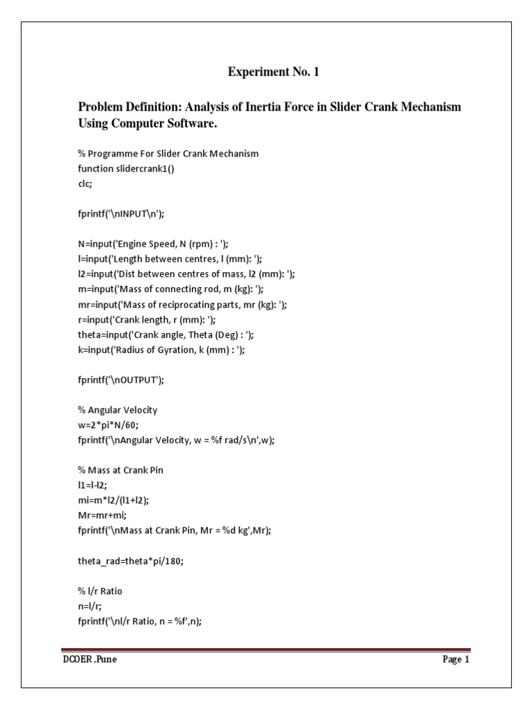 Inertia Force Analysis in Slider Crank | PDF | Ultimate Tensile ...