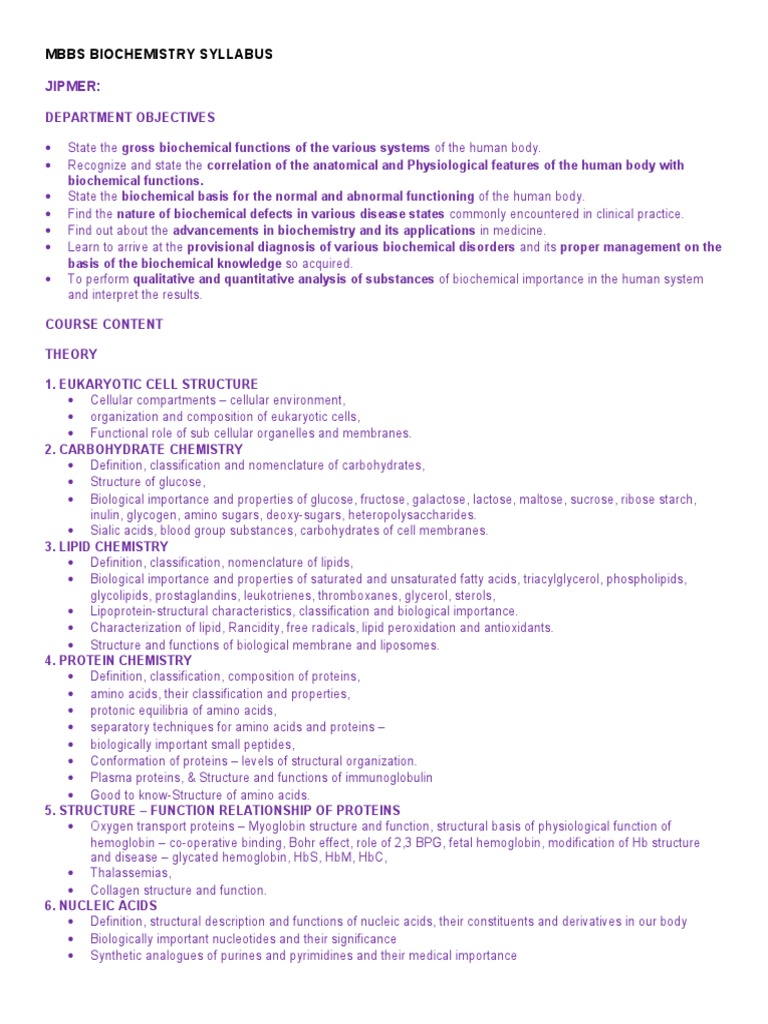 Medical Biochemistry Syllabus | PDF | Metabolism | Biochemistry
