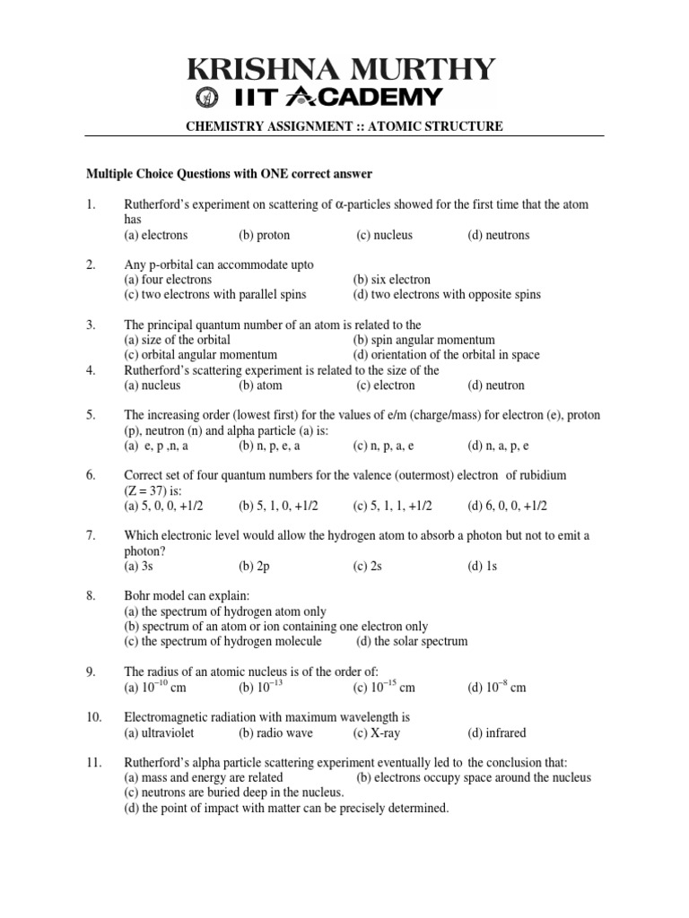 MCQ Assignment | PDF | Electron Configuration | Atomic Orbital