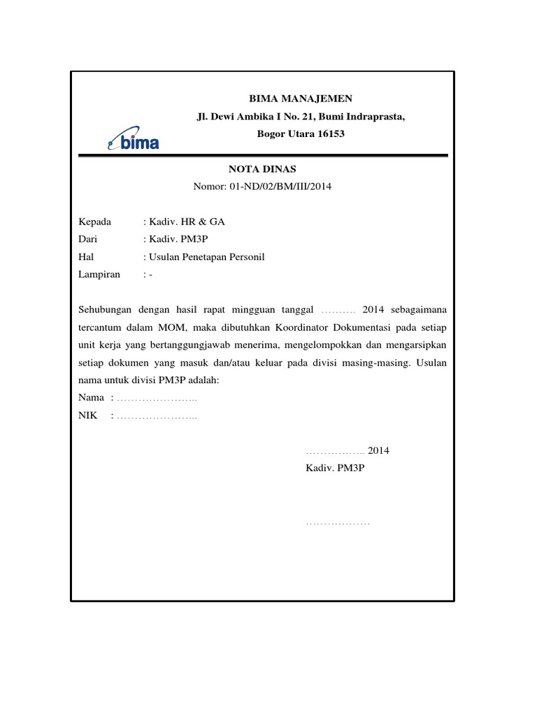 Contoh Nota Dinas | PDF