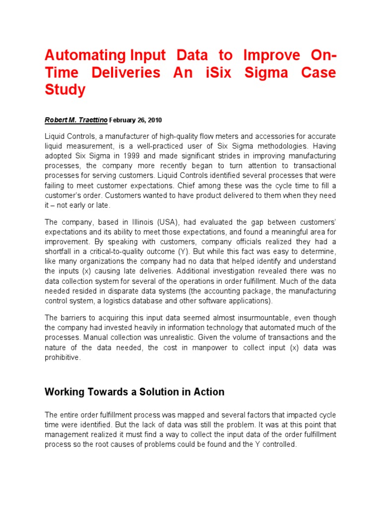 Six Sigma Case Study, Automating Input Data | PDF