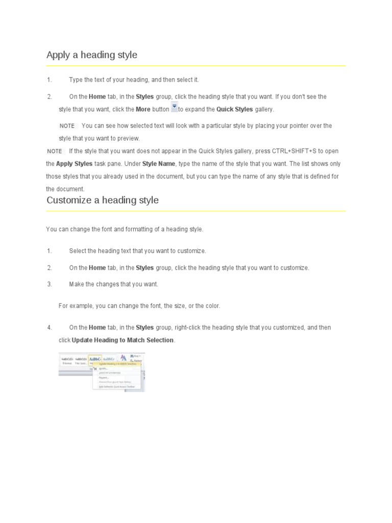 How to Apply and Customize Heading Styles | PDF | Art | Computers