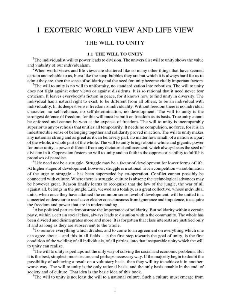 The Will To Unity | PDF