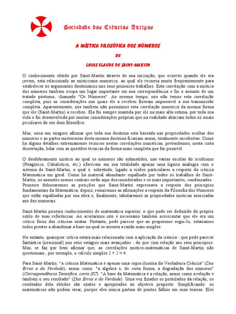 A Mística Filosófica Dos Números - Louis Claude de Saint-Martin | PDF