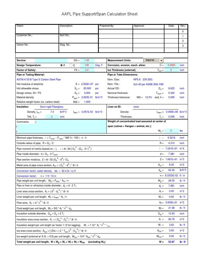 Pipe Support Span Calculations | PDF | Pipe (Fluid Conveyance) | Bending