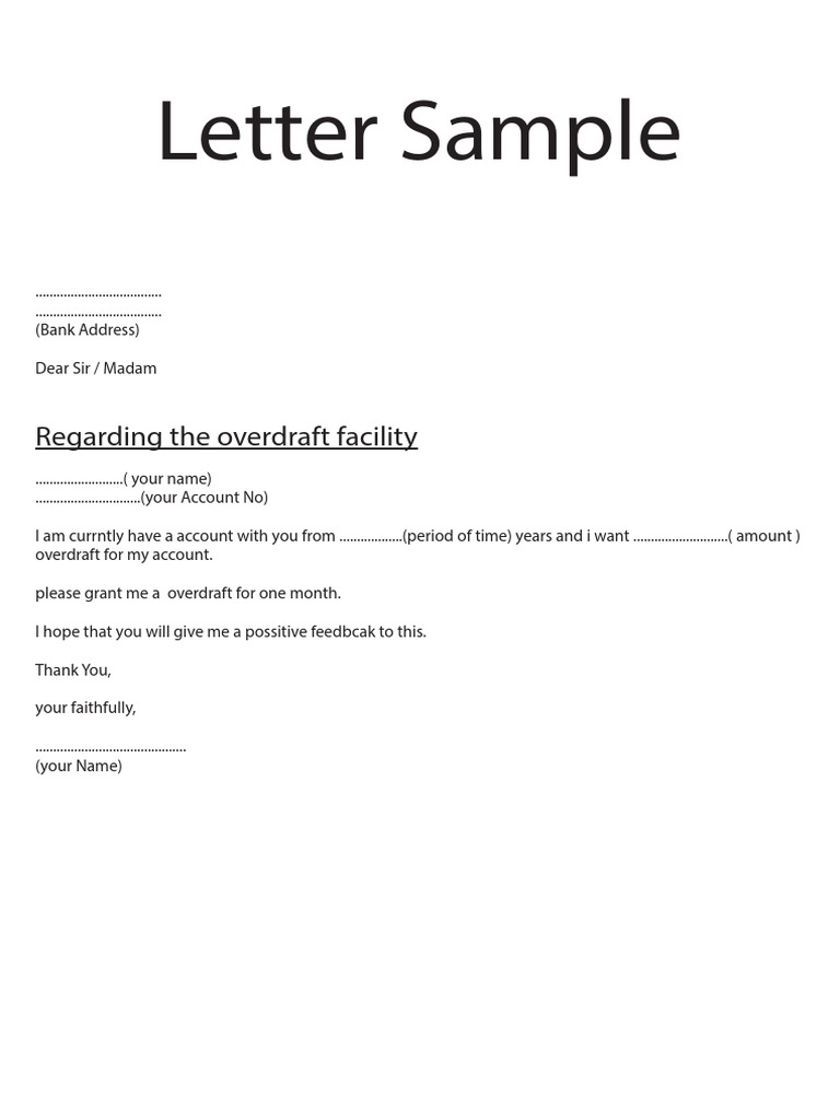 Letter Sample - Overdraft Request | PDF | Overdraft | Banking Letter Sample - Overdraft Request | PDF | Overdraft | Banking