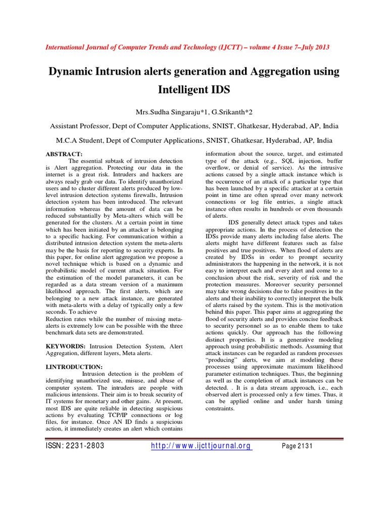 Dynamic Intrusion Alerts Generation And Aggregation Using Intelligent
