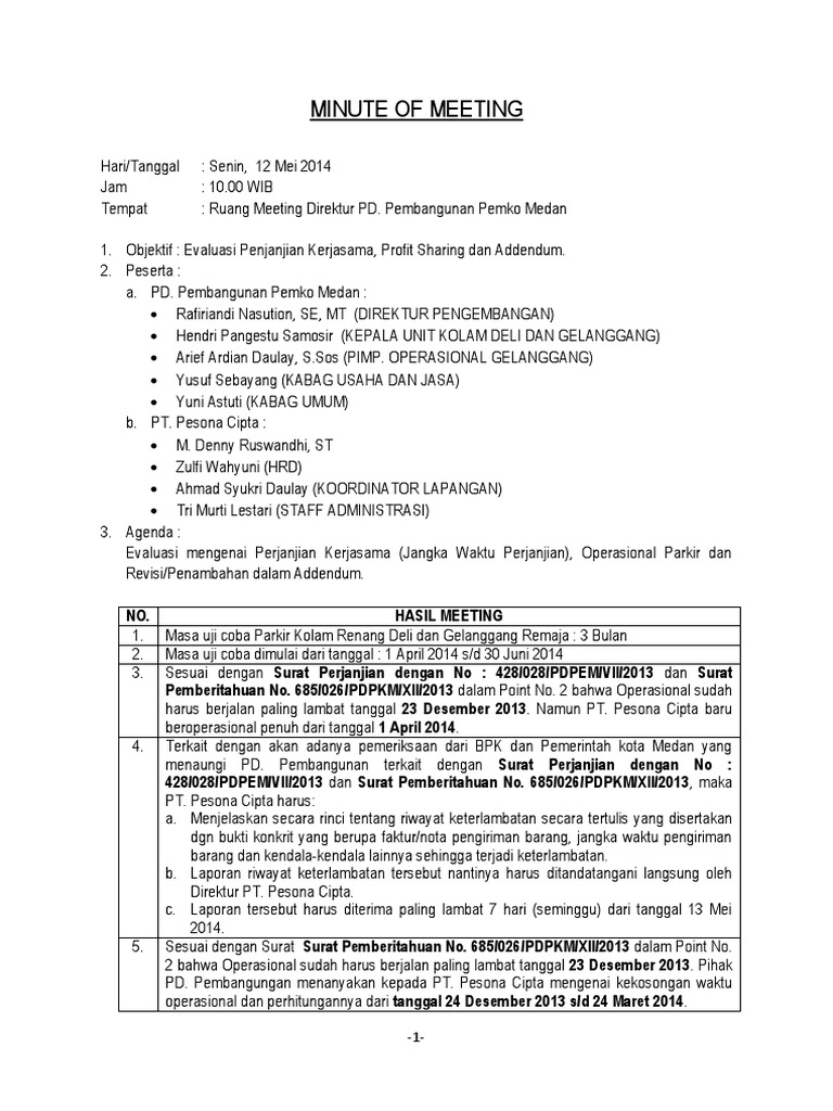 Contoh MINUTE OF MEETING | PDF