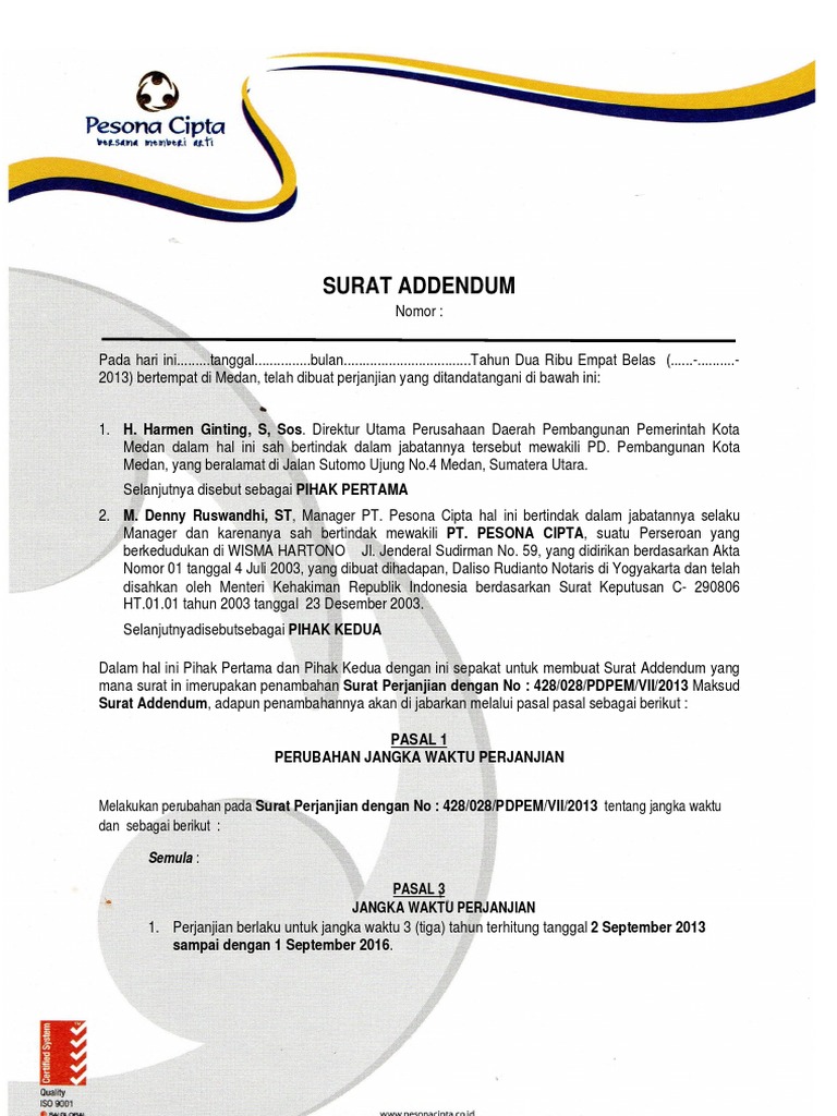 Contoh Surat Addendum | PDF