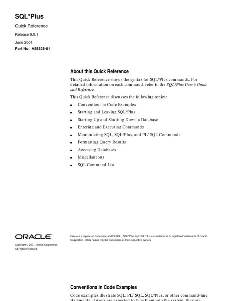 SQLPlus Quick Reference | PDF
