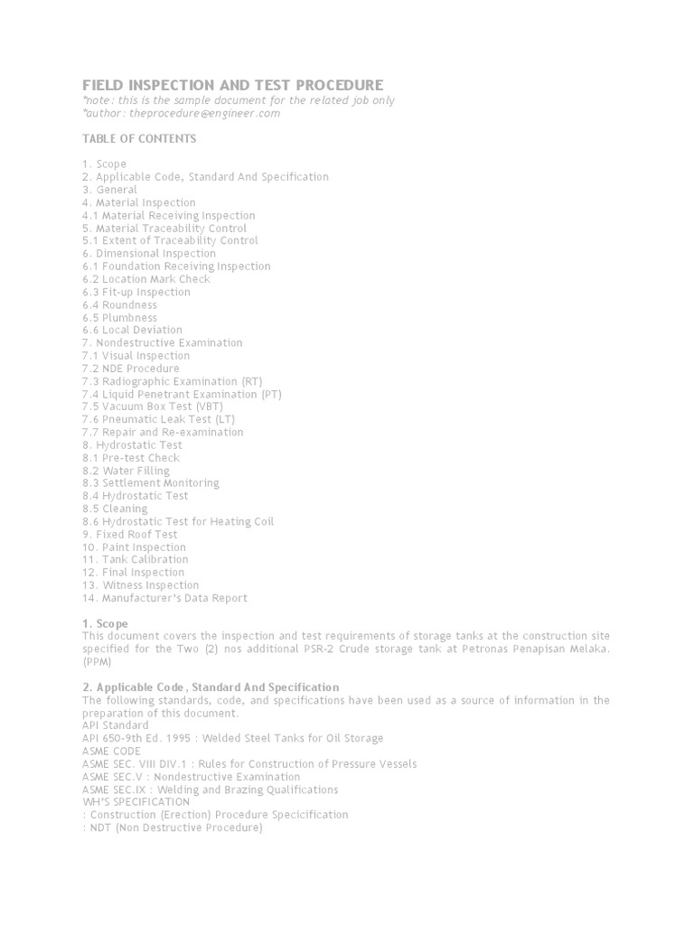 Tank Procedure | PDF