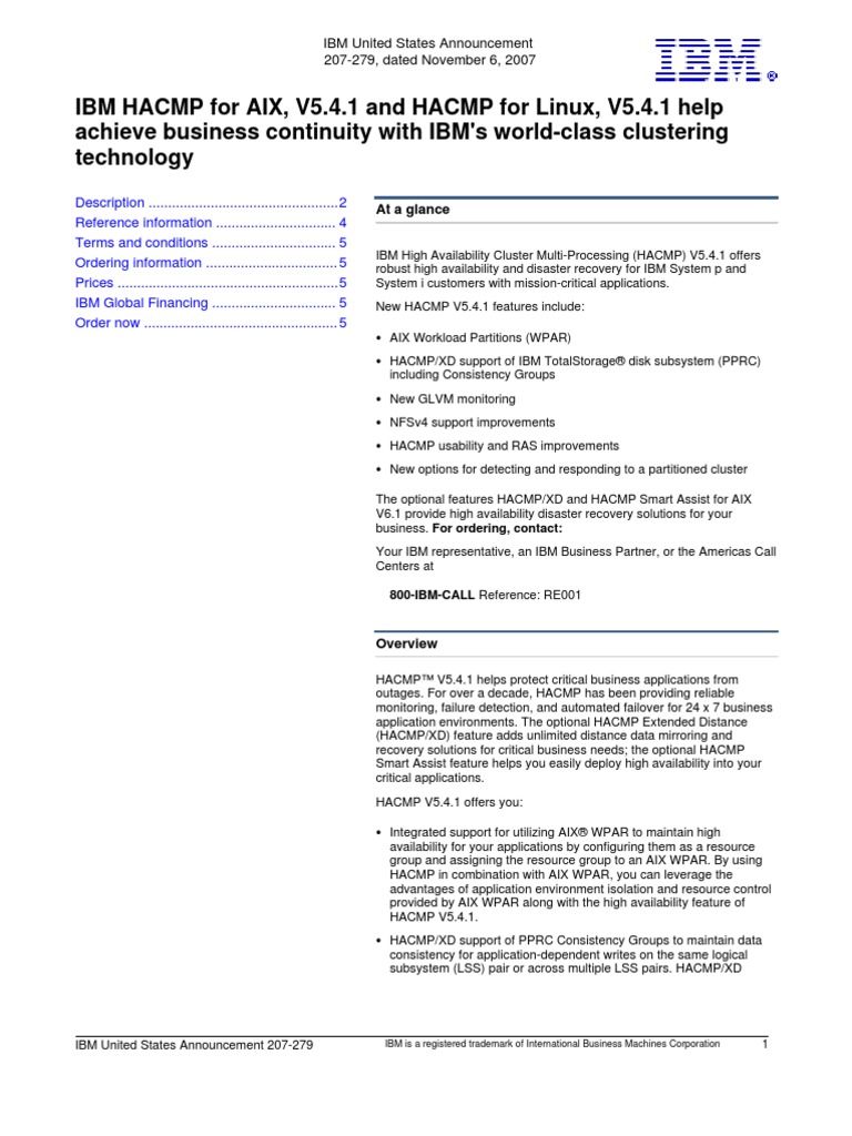 IBM HACMP For AIX, V5.4.1 and HACMP For Linux, V5.4.1 Help Achieve Business Continuity With IBM ...