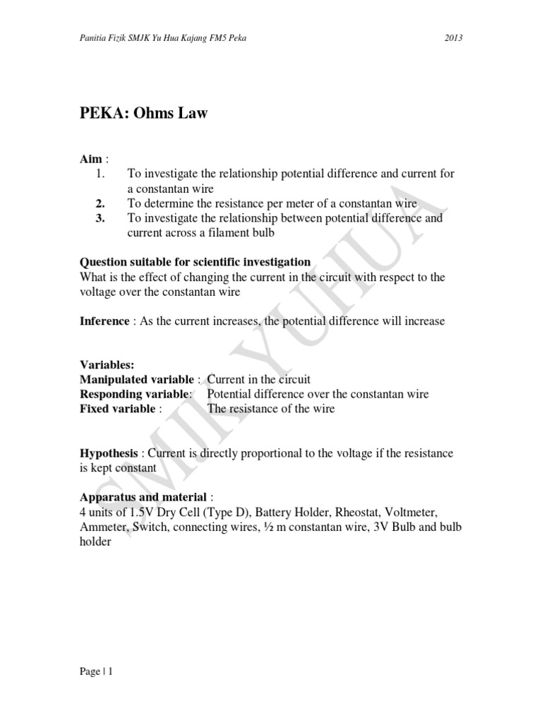 PEKA 1 Ohms Law FM5 | PDF | Electric Current | Voltage