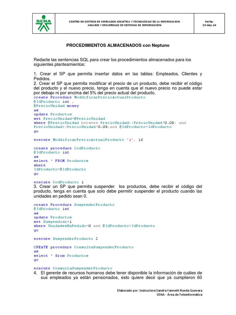 Procedimientos Almacenados SQL para Logística | PDF | SQL | Informática