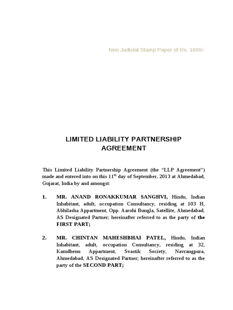 LLP Agreement | Download Free PDF | Limited Liability Partnership | Law