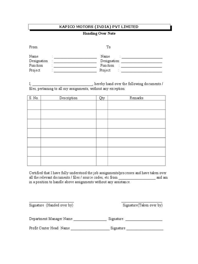 Vehicle Handover Documentation Format | PDF | Computers