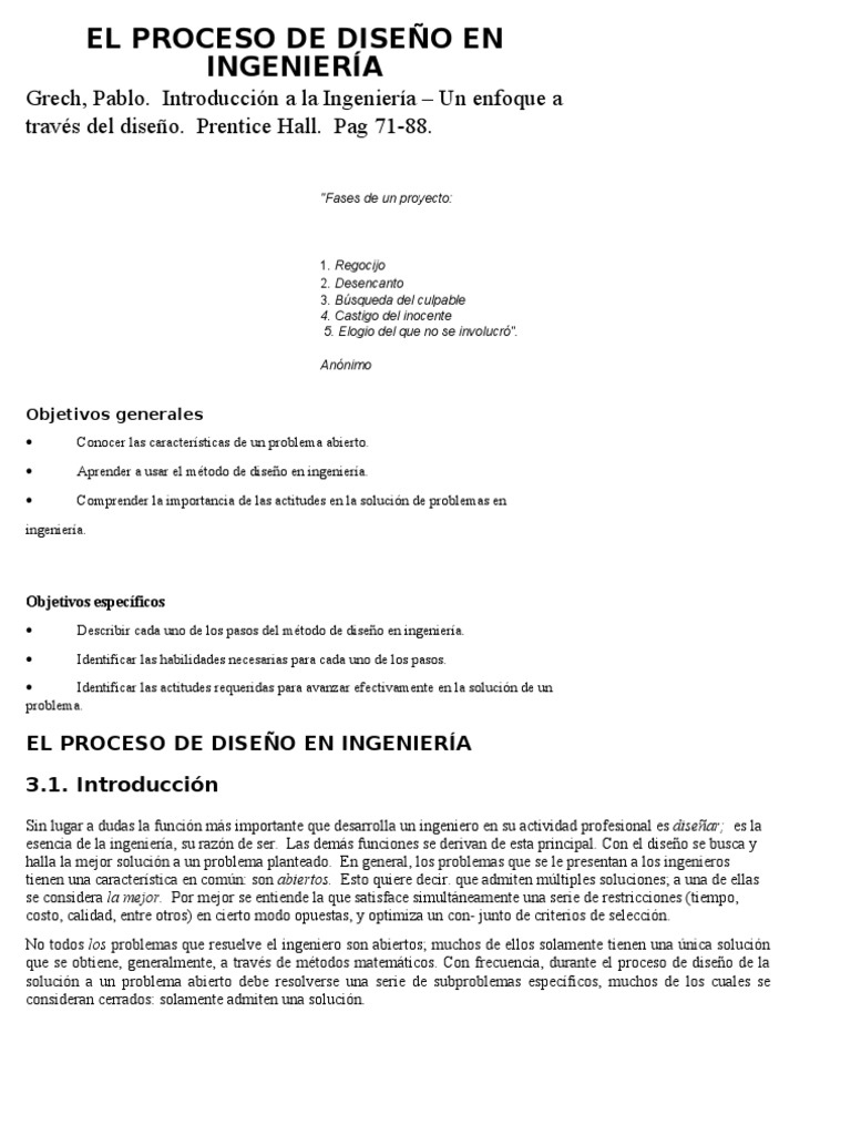 El Proceso de Diseño en Ingenieria | PDF | Diseño | Ingeniería