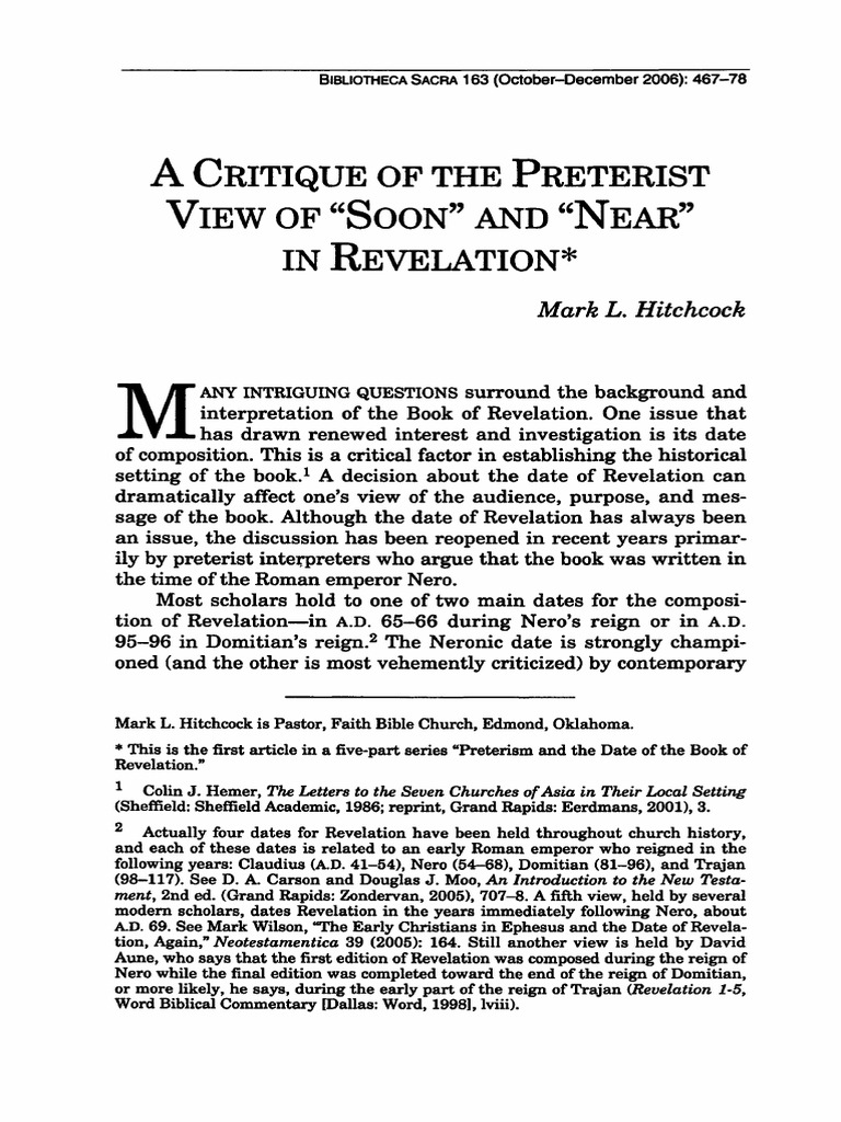 A Critique of The Preterist View of Soon and Near in Revelation | PDF ...