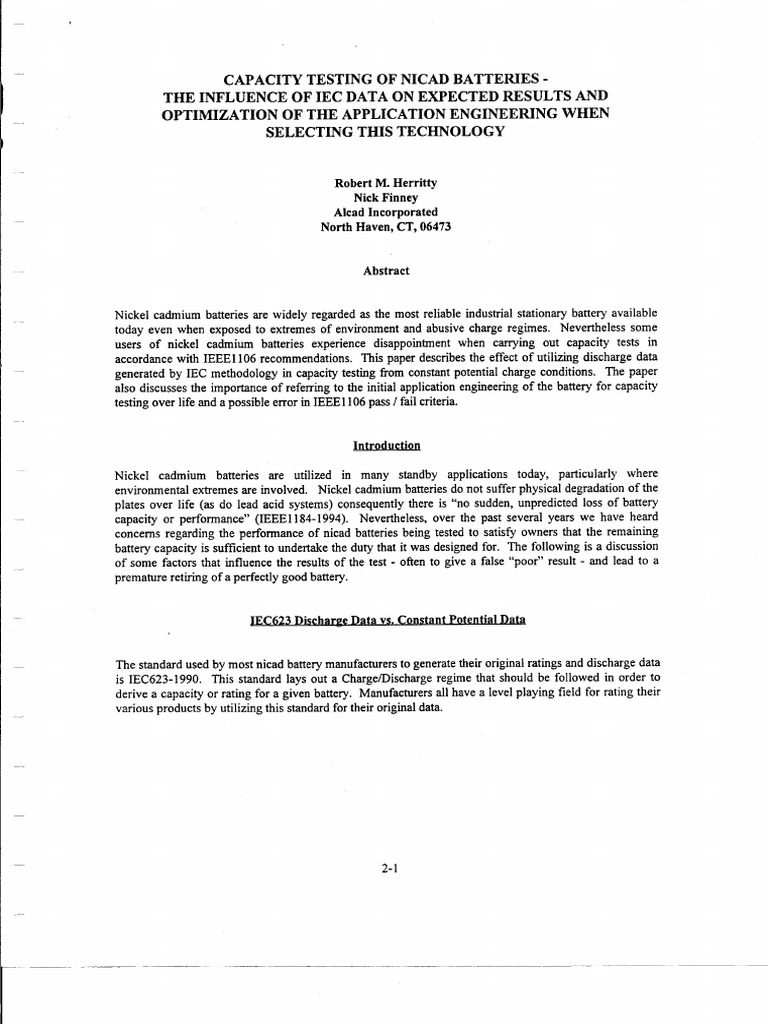 Capacity Testing of NiCd Batteries | PDF | Battery (Electricity ...