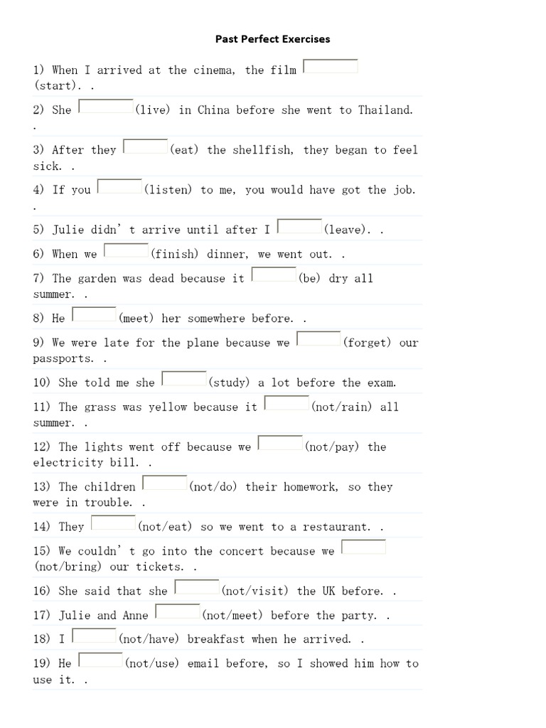 Past Perfect Exercises | PDF