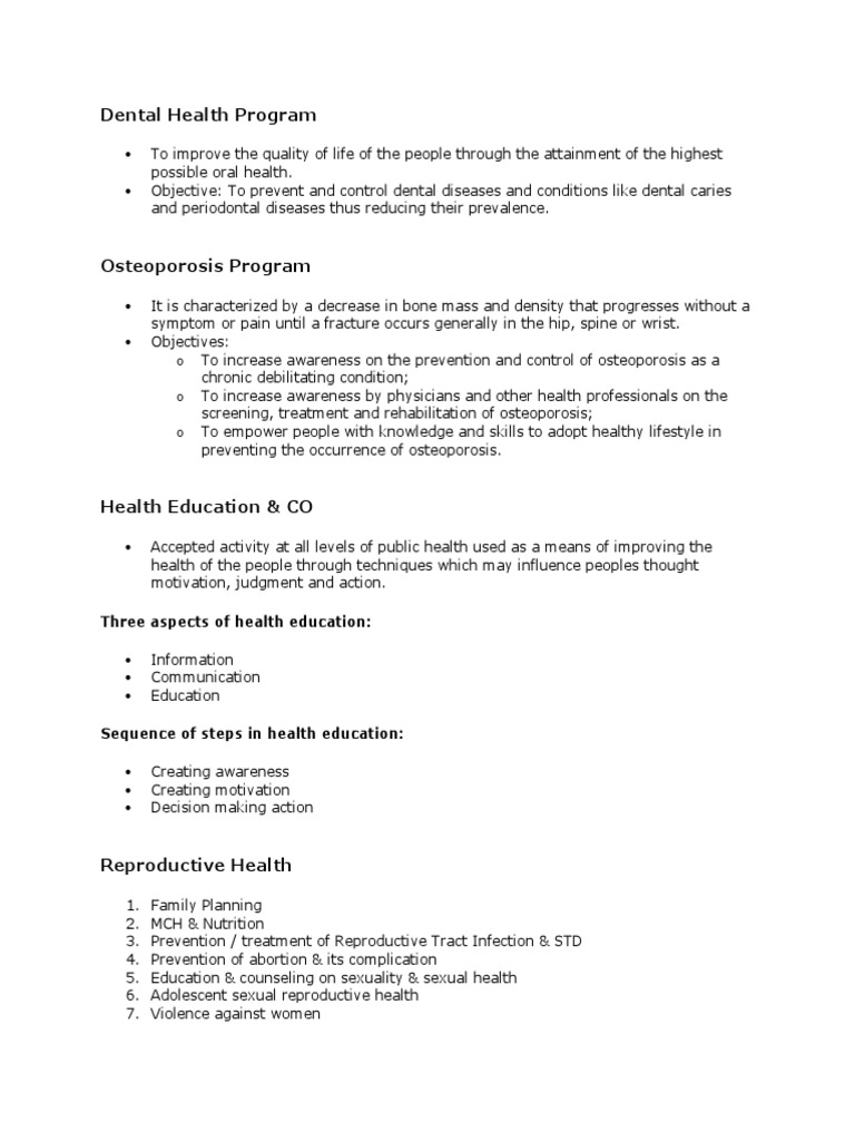 DOH Programs | PDF | Reproductive Health | Osteoporosis