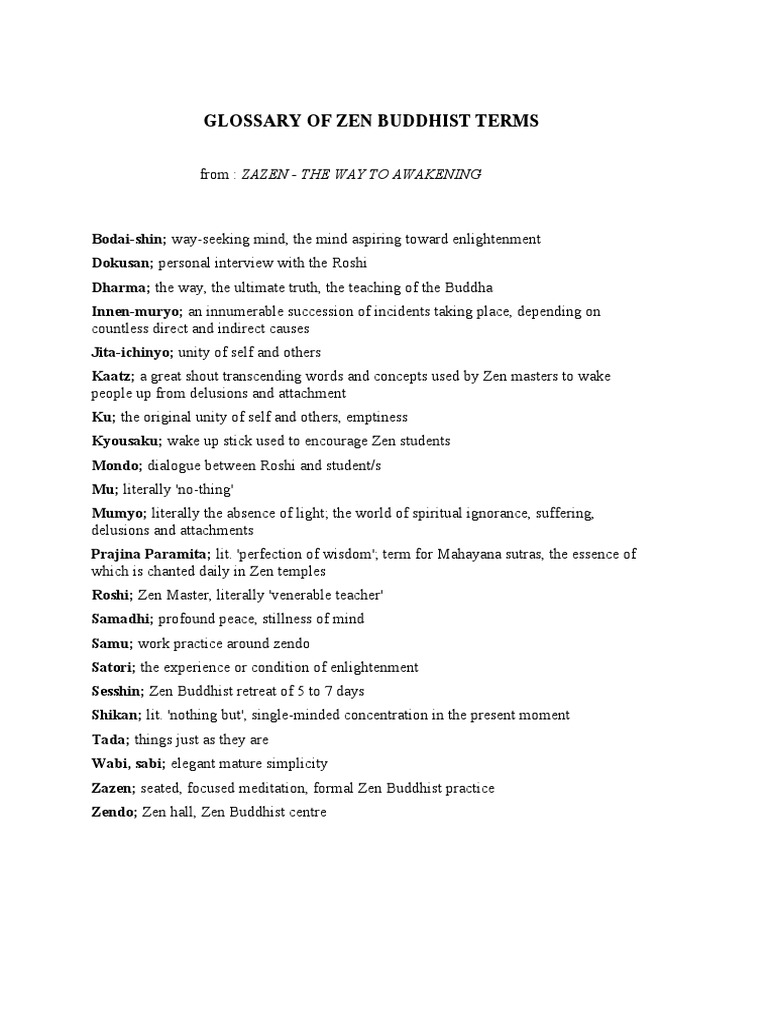 Glossary of Zen Buddhist Terms | PDF