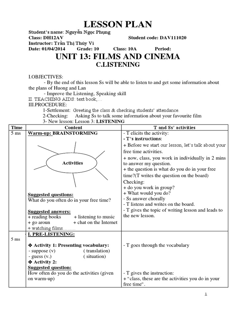 Combination Lesson Plan Grade 10
