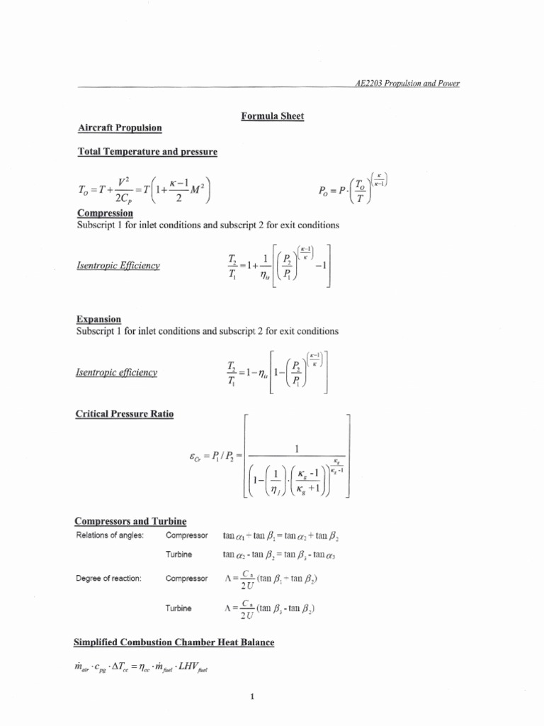 Propulsion and Power Formula Sheet | Download Free PDF | Gas Compressor ...