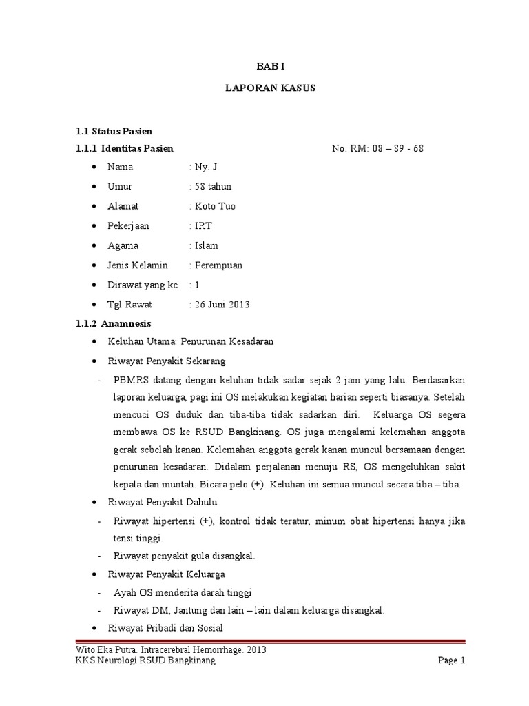 Isi Lapkas Stroke Hemoragik | PDF