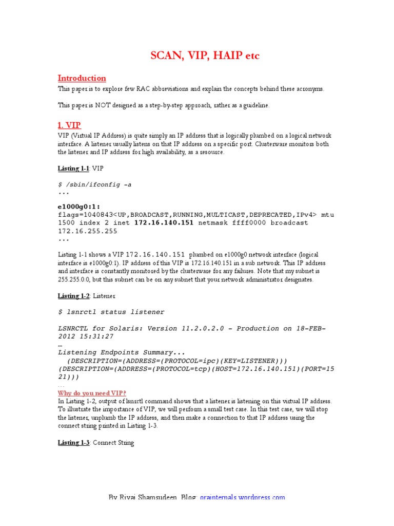 Understanding VIP and SCAN in Oracle RAC | PDF | Port (Computer ...