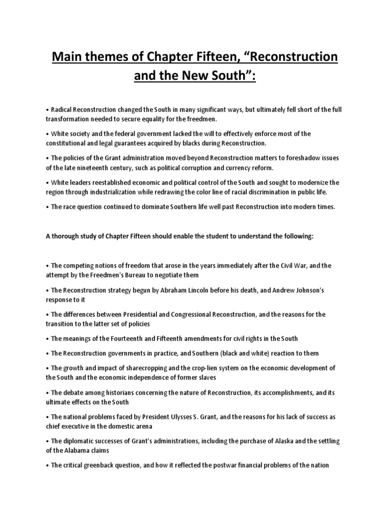 Chapter Contents of Unfinished Nation | PDF | Reconstruction Era | New Deal