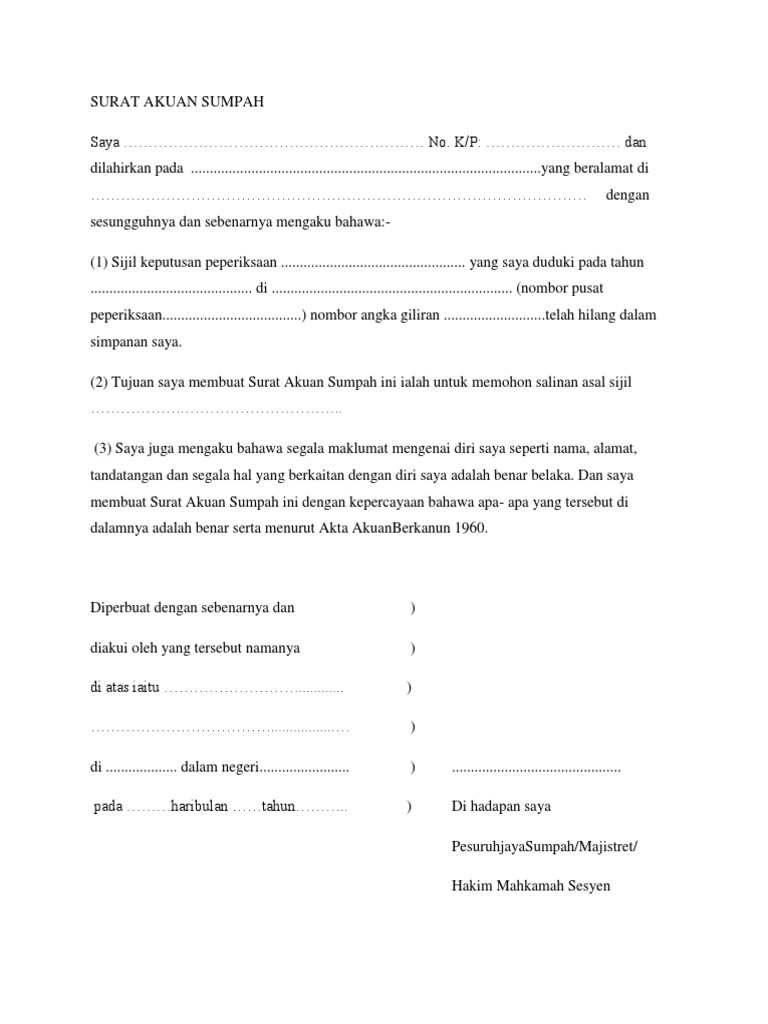 Surat Akuan Sumpah | PDF