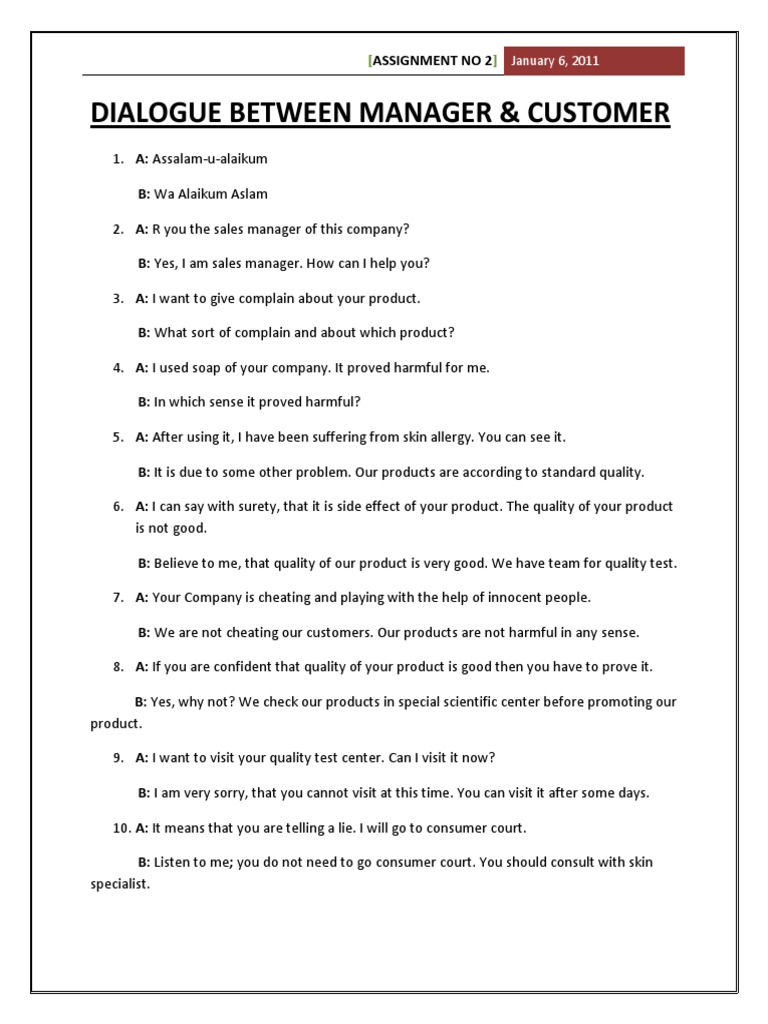 Dialogue Between Manger and Customer | PDF | Business