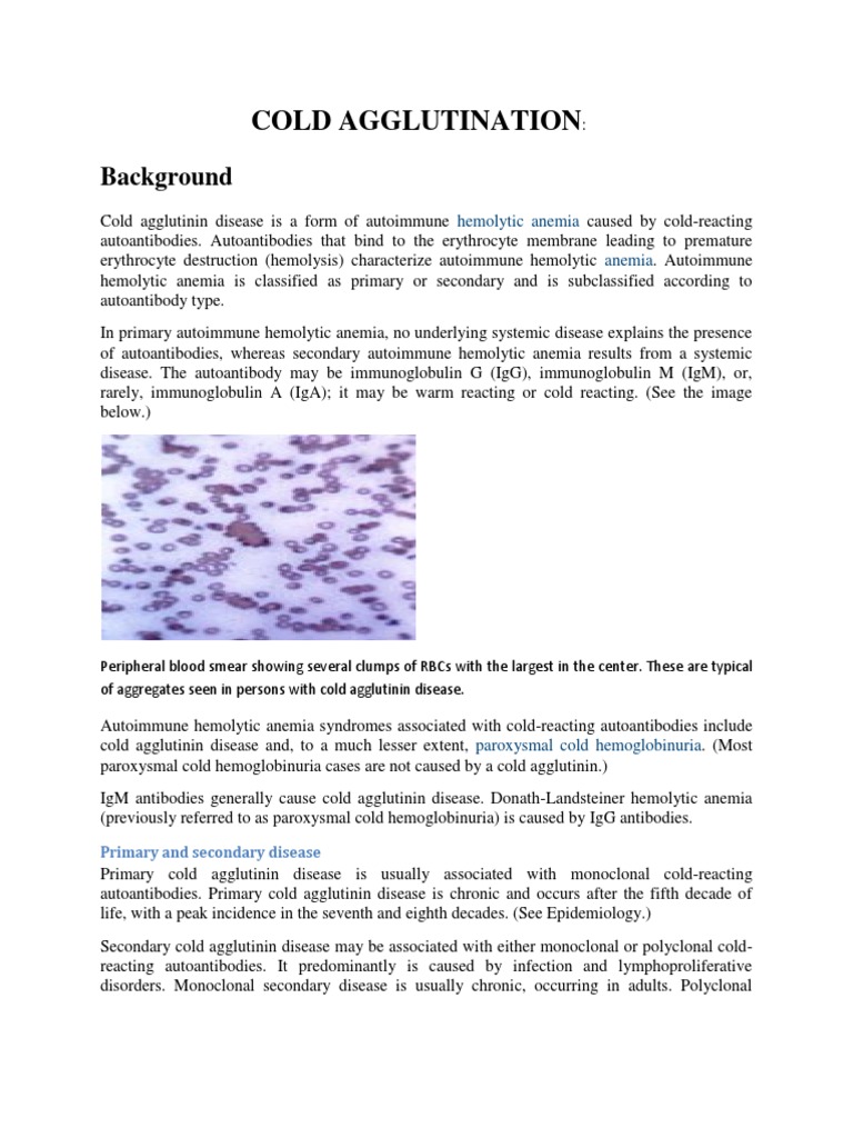 Cold Agglutination | PDF | Anemia | Immunology