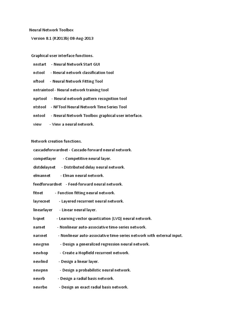 Neural Network Toolbox Command List | PDF | Artificial Neural Network ... Neural Network Toolbox Command List | PDF | Artificial Neural Network ...