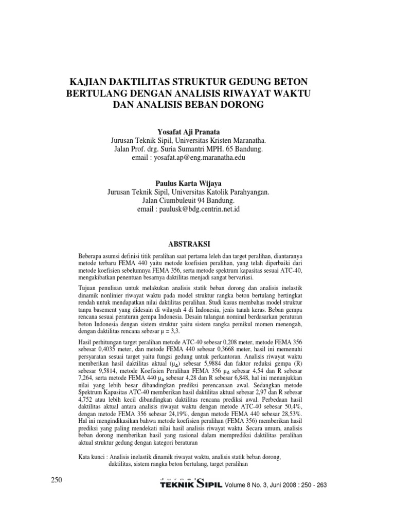 Kajian Daktilitas Struktur Gedung RC Dengan Analisis Riwayat Waktu Dan ...
