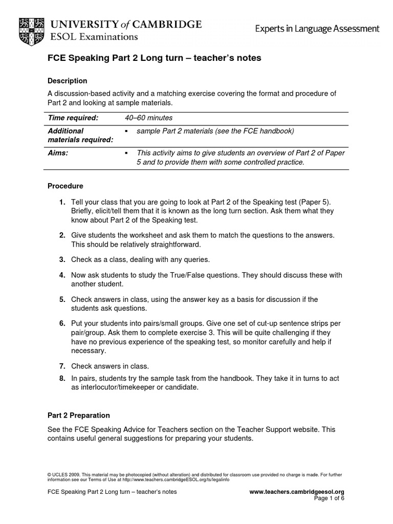 Fce Speaking Part 2 Activity PDF | PDF | Communication | Learning