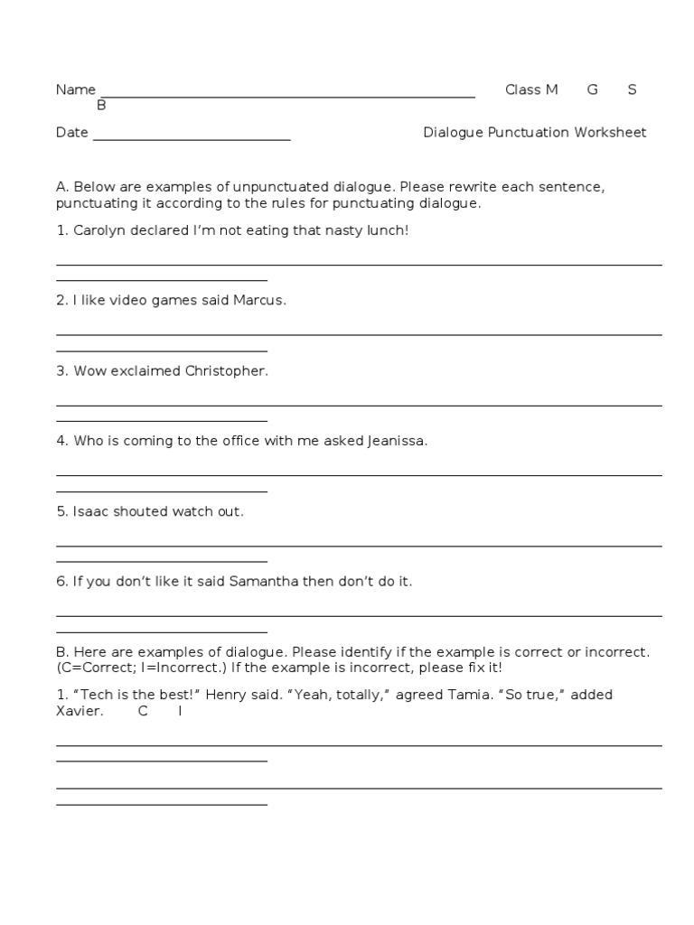 Dialogue Punctuation Worksheet | PDF | Linguistics