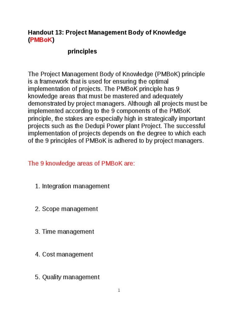 Project Management Body of Knowledge (PMBoK) Principles | PDF | Project ...