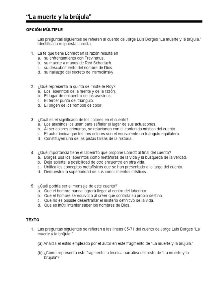 Preguntas de "La muerte y la brújula" de Borges | PDF | Ficción general