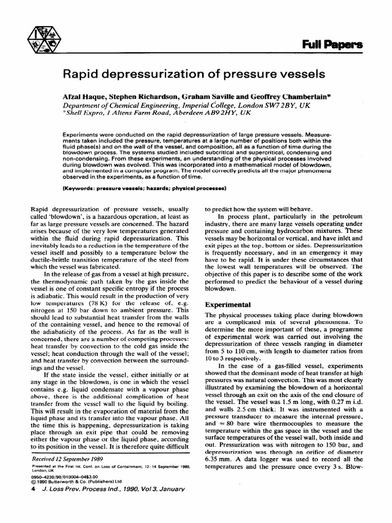 Rapid Depressurization of Pressure Vessels | PDF | Heat Transfer ...