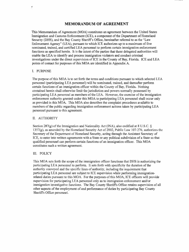 Bay County Sheriff's Office (Florida) - Former 287 (G) Agreement With ...