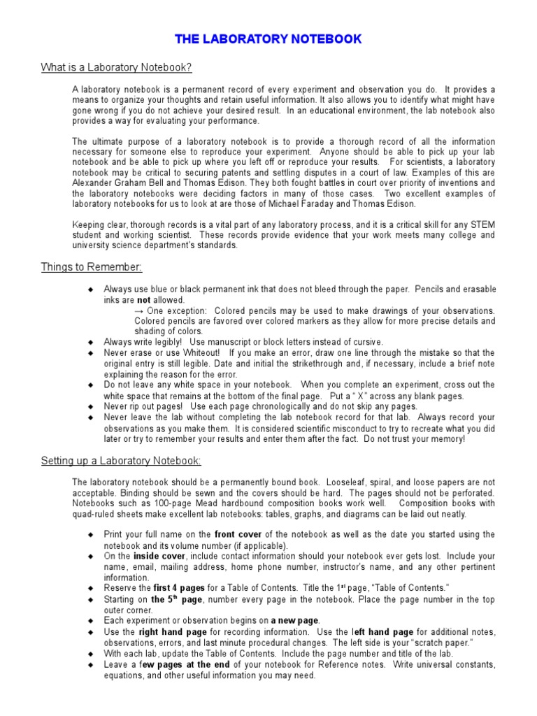 High School Lab Notebook Requirements | PDF | Notebook | Experiment