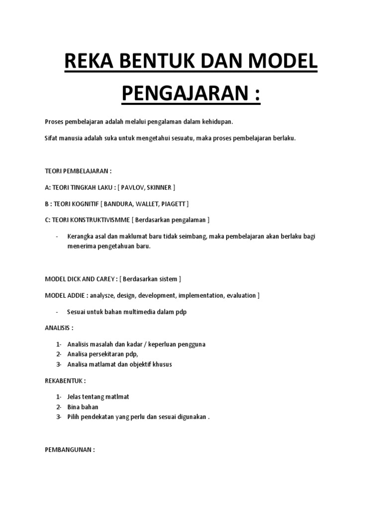 Reka Bentuk Dan Model Pengajaran | PDF