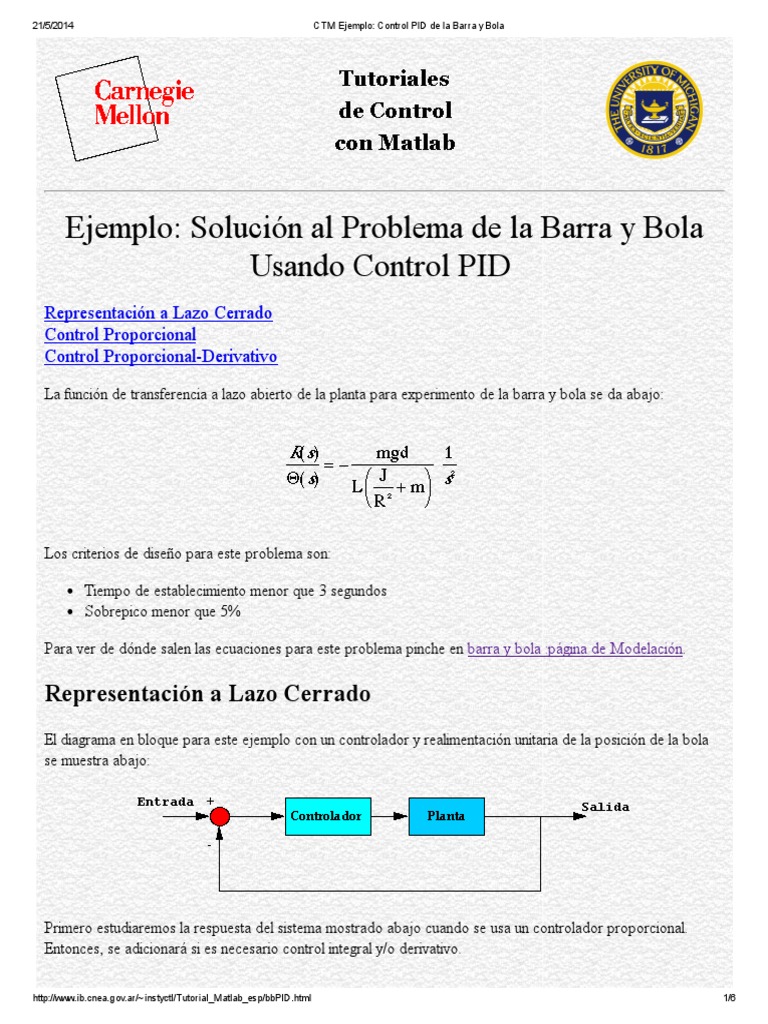 CTM Ejemplo - Control PID de La Barra y Bola | PDF | Ciencia de sistemas | Ingenieria Eléctrica