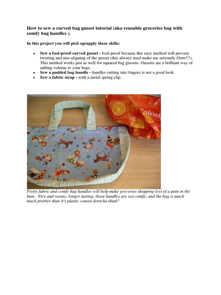 Free How To Sew A Curved Bag Gusset Tutorial | PDF | Seam (Sewing ...