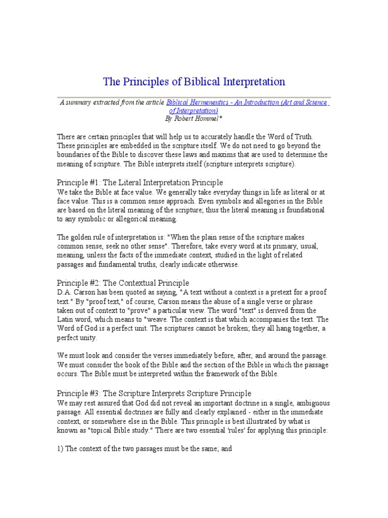 The Principles of Biblical Interpretation | PDF | Exegesis | Biblical ...